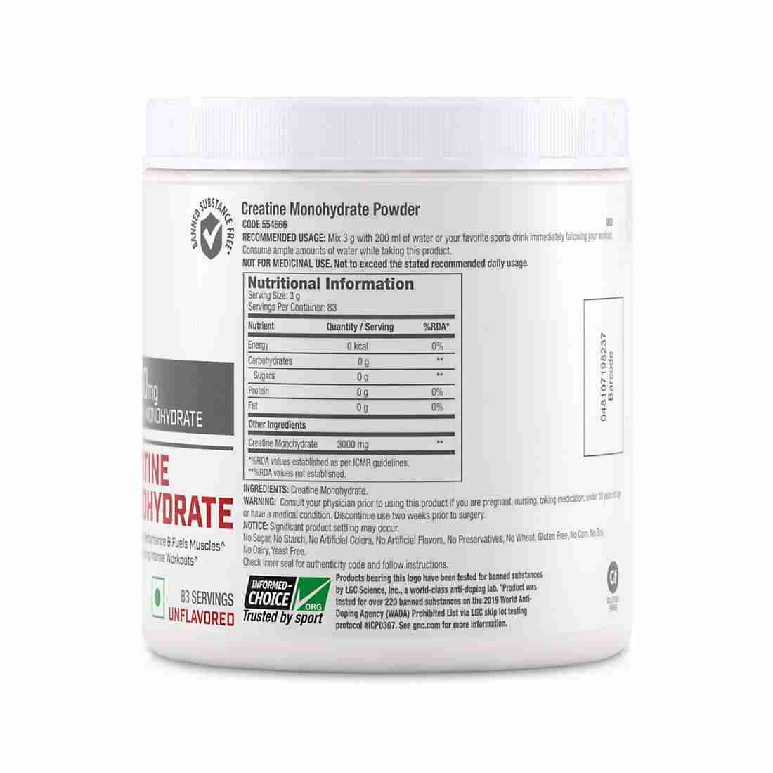 GNC Pro Performance Creatine Monohydrate 250g — Prompt Nutrition
